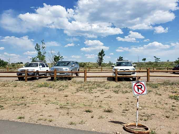 Even the parking areas come with mountain views, because why should cars miss out on scenery?