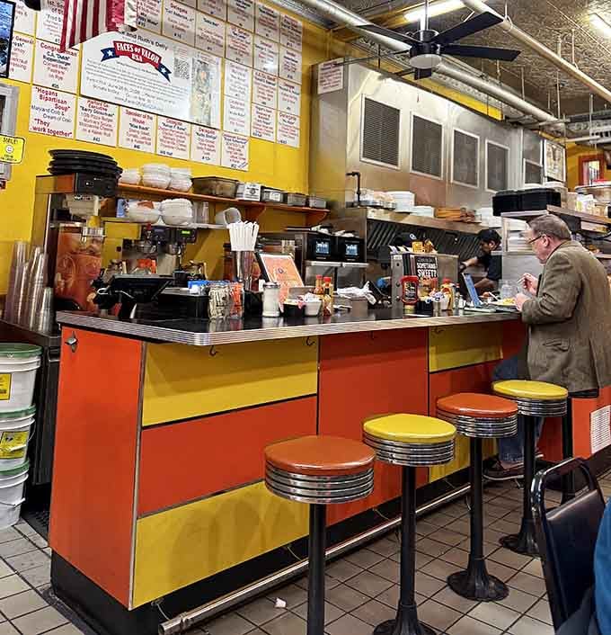 Counter seating where you can watch the magic happen and contemplate ordering that six-pound milkshake after all.