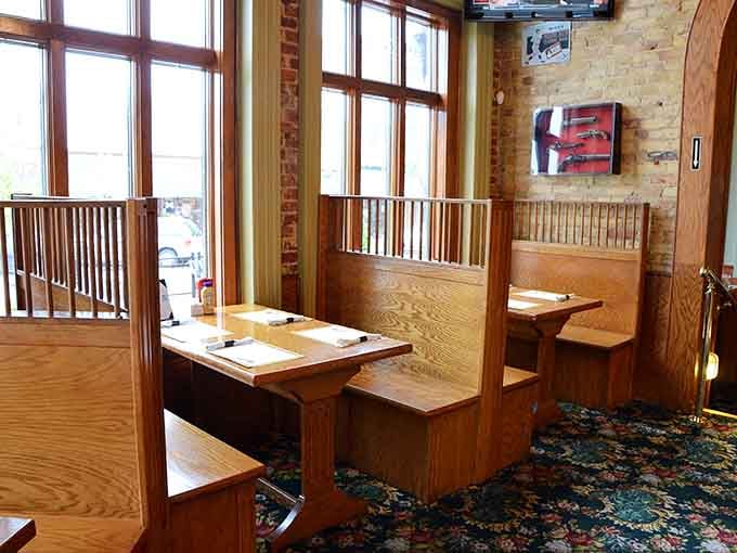 Wooden booths by the windows where you can watch South Haven stroll by while enjoying your meal in comfort.