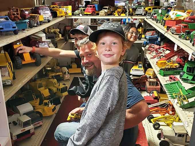 Colorful toy trucks and construction vehicles transport collectors back to simpler childhood days of imaginative play.