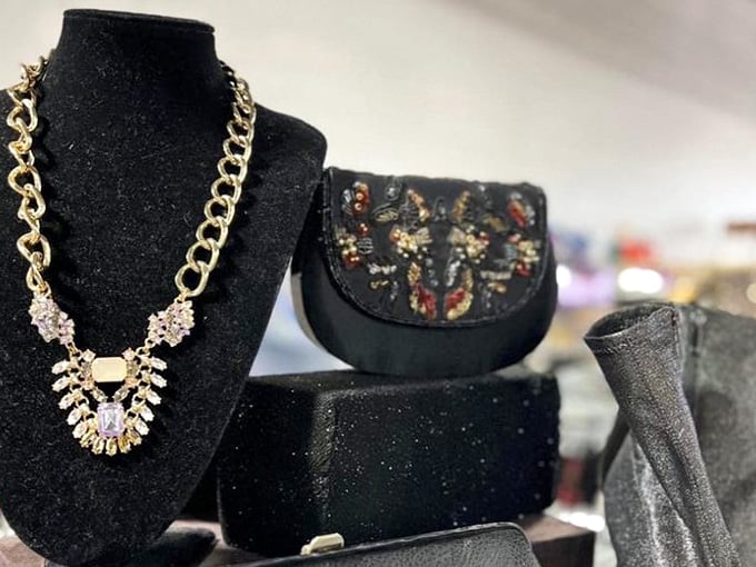 Statement jewelry pieces sparkle under the lights, waiting for someone with an eye for style to claim them.