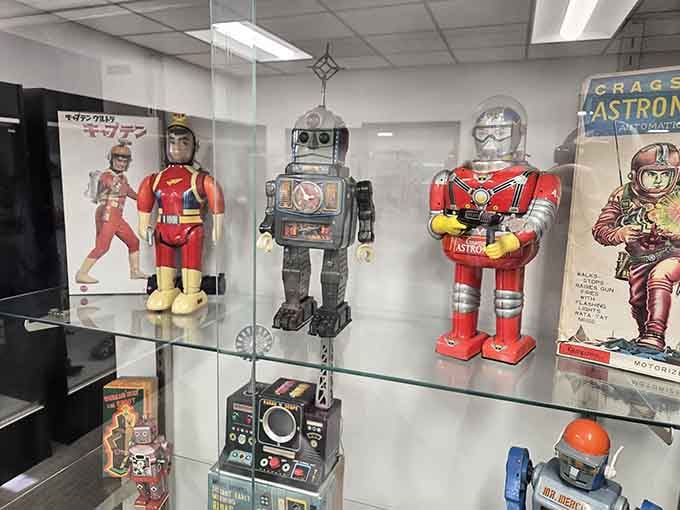 Vintage tin robots stand ready to defend Earth, or at least look adorably retro trying.