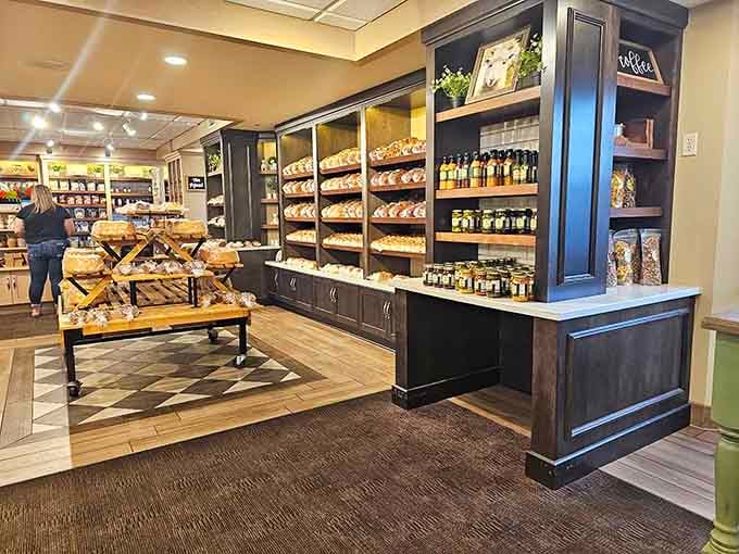The bakery section showcases fresh bread and specialty items that'll tempt you to buy way more than you planned.
