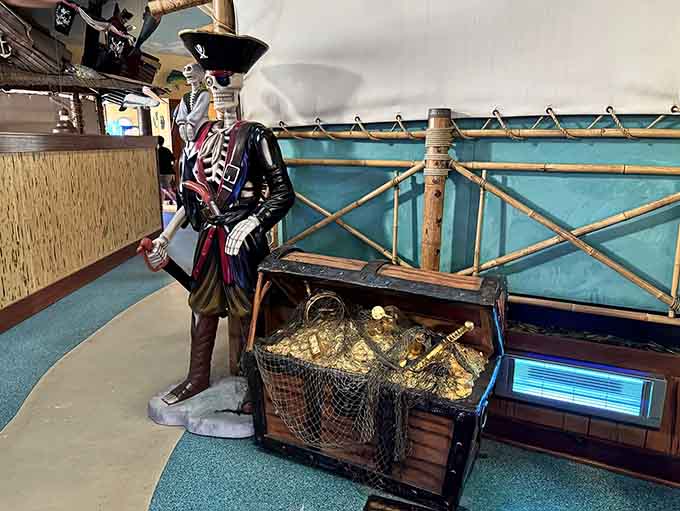Even the skeleton pirate guards his treasure chest with more enthusiasm than most living people show at work.