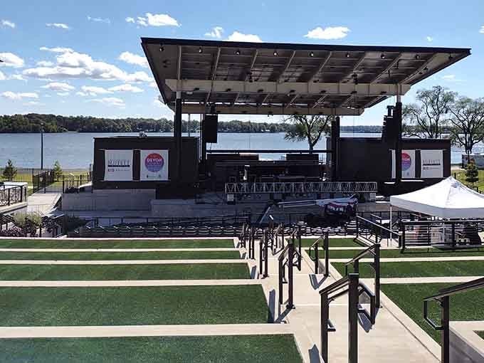 An amphitheater by the lake where summer concerts feel like they're supposed to, under actual stars.