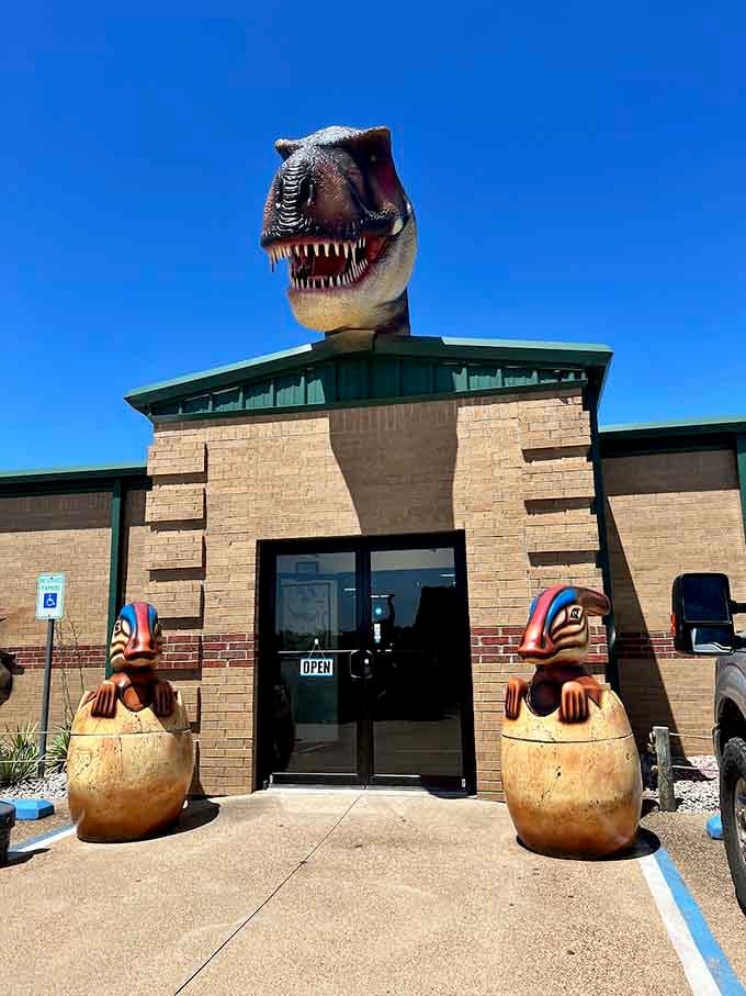The museum entrance features baby dinosaurs hatching from eggs, because even apex predators started out adorably small and vulnerable.