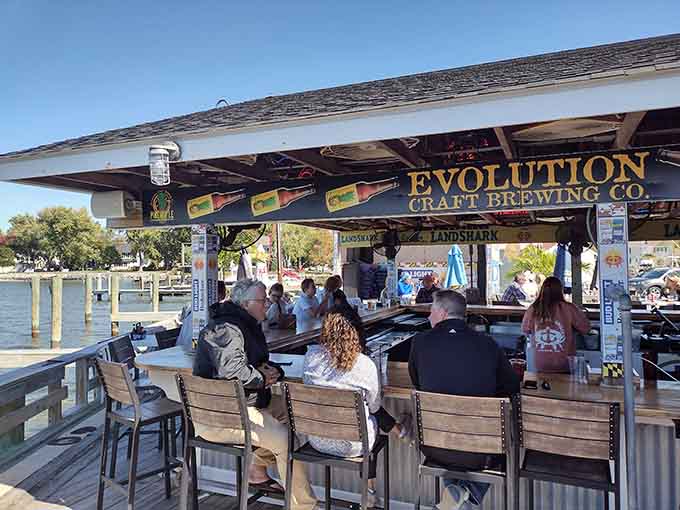 The outdoor bar serves Evolution Craft Brewing, because supporting local breweries is practically a Maryland law.