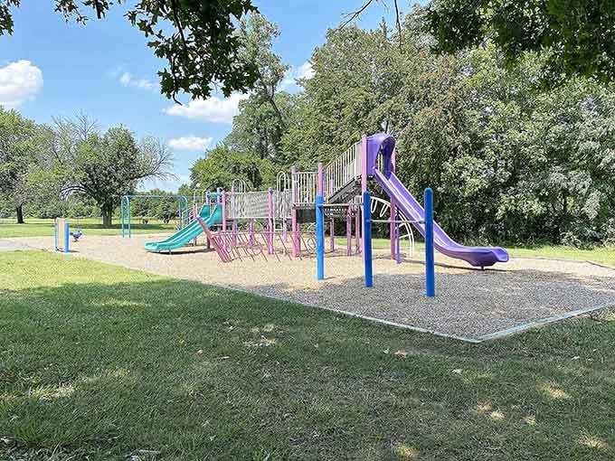 Bear Creek Park's colorful playground proves community investment doesn't stop just because the rent stays reasonable here.