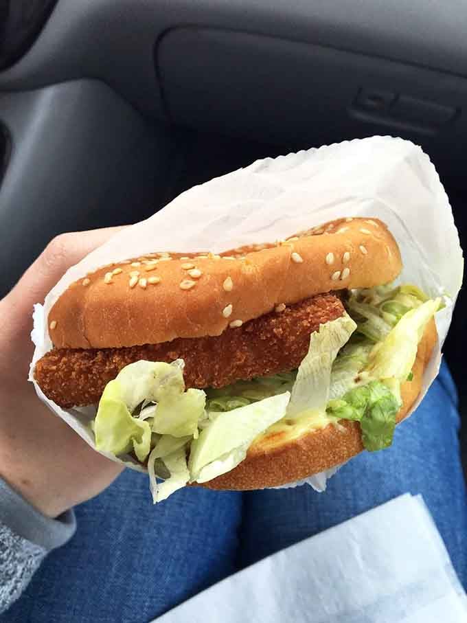 Sometimes you need your burger on the go, and this fishwich travels better than most of your relatives at Thanksgiving.