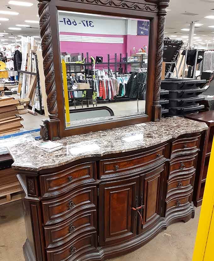This ornate dresser set looks like it belongs in a mansion, not a flea market with these prices.