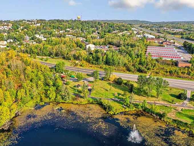 Even the practical spaces here get scenic backdrops, because northern Minnesota doesn't do anything halfway.