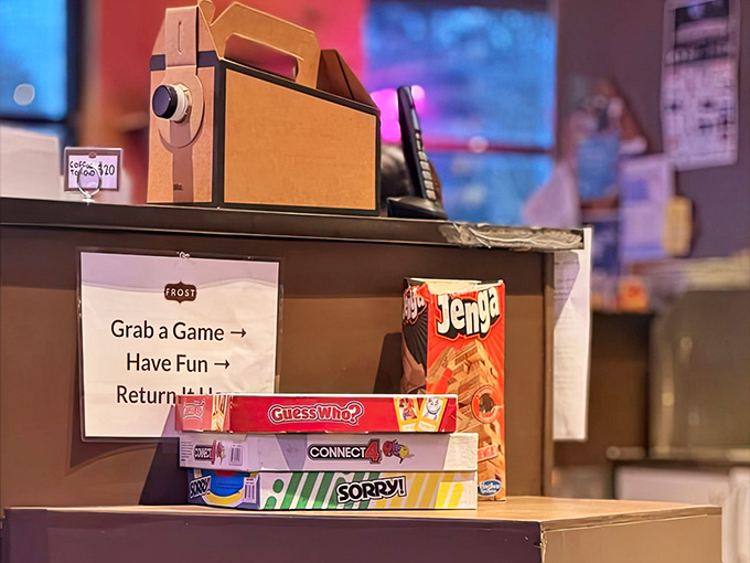 Board games available for customers, because sometimes the best meals come with a side of friendly competition and laughter.