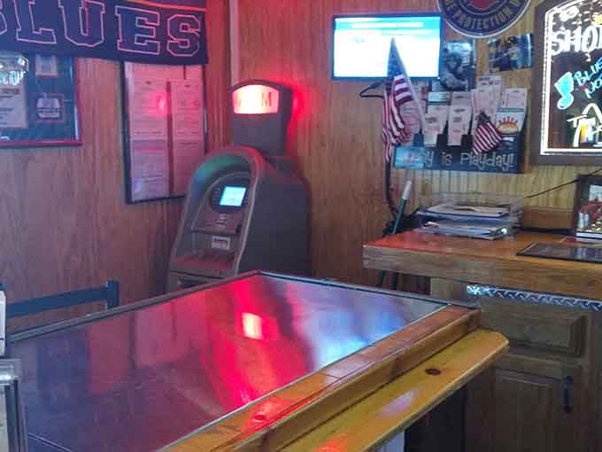 An ATM standing ready because sometimes you need cash for that second round of appetizers.