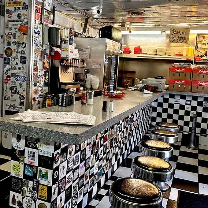 Counter seating where you can watch the magic happen while contemplating your excellent life choices this morning.