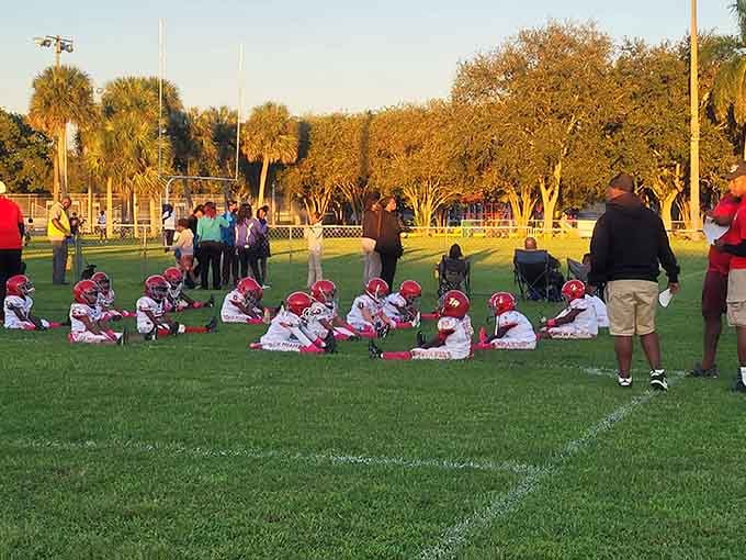 Loren Roberts Park hosts youth football where future stars practice under Florida skies and supportive community cheers.