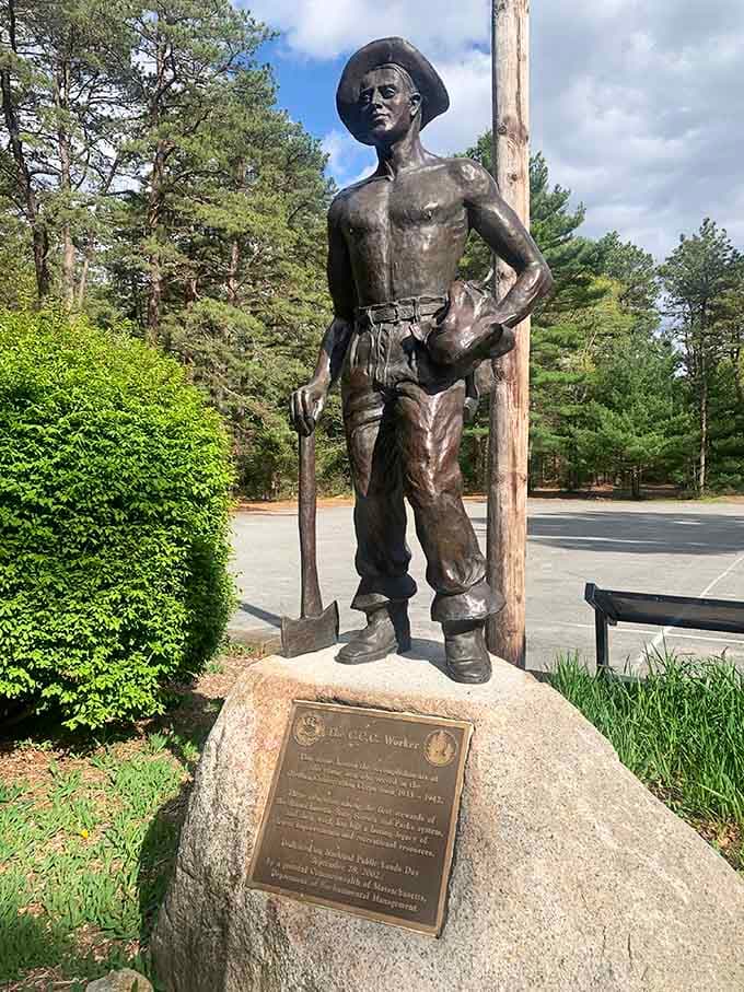 The CCC Worker statue honors Depression-era conservation efforts that created the recreational paradise we enjoy today.