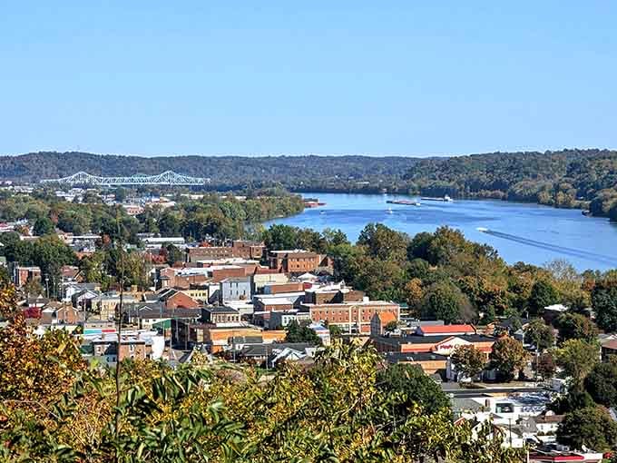 From above, Gallipolis reveals its riverside soul, nestled between water and hills like a well-kept secret.