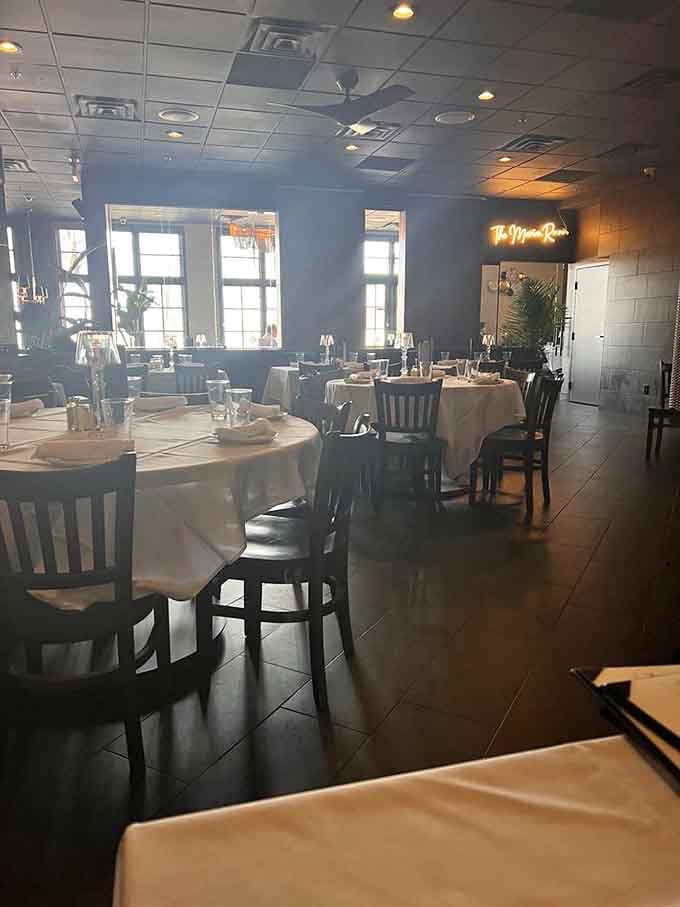 White tablecloths and comfortable seating create that special occasion feeling without requiring you to dress like you're meeting royalty.