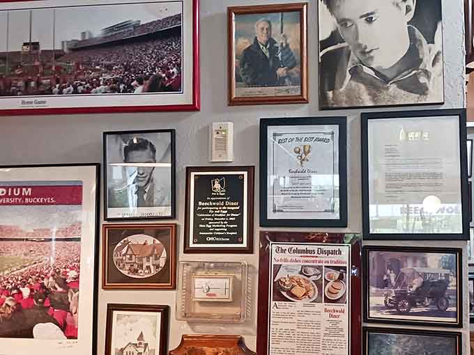 Wall decorations tell stories of local history and community pride without feeling like a manufactured theme park.