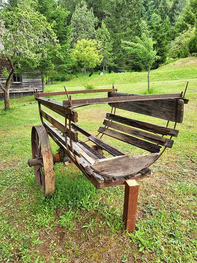 This wooden farm cart hauled more than crops; it carried dreams across rough terrain and rougher times.