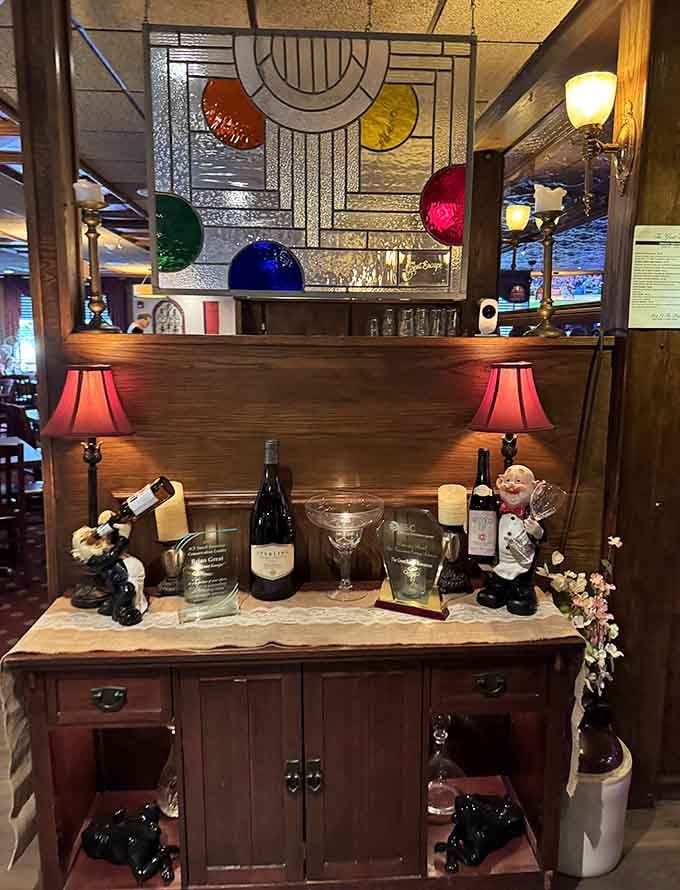 Stained glass and decorative touches add character to every corner, like a restaurant with stories to tell.