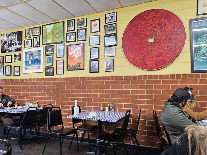 Vintage records and photographs create an atmosphere that's part museum, part time machine, all delicious nostalgia and warmth.