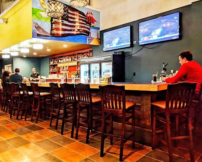 The full bar stands ready to cure what ails you, with TVs for sports and enough seating for serious breakfast drinking.