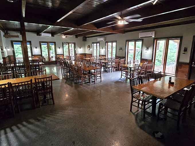 Spacious dining room with river views means you can actually enjoy conversation without shouting over neighbors.