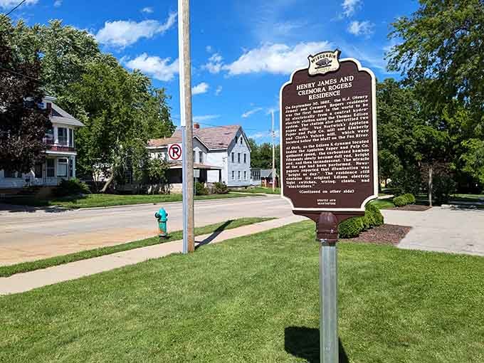 The historical marker outside confirms what you're about to see is legitimately mind-blowing Wisconsin history.