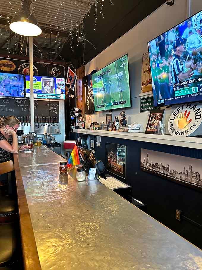 The bar area where you can grab a cold one while your pizza masterpiece bakes perfectly.