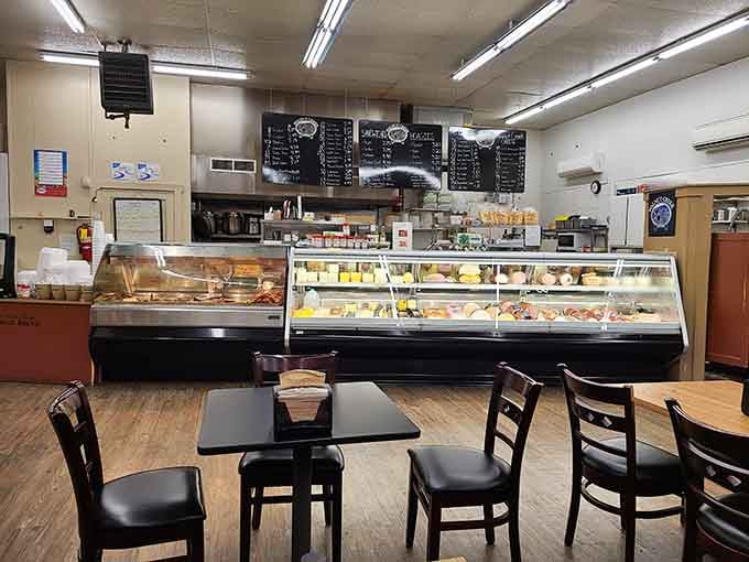 A few tables for folks who can't wait until they get home to dig into their haul.