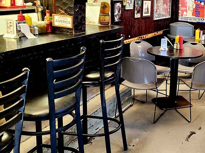 Counter seating with vintage charm where you can watch the action unfold while enjoying your meal properly.