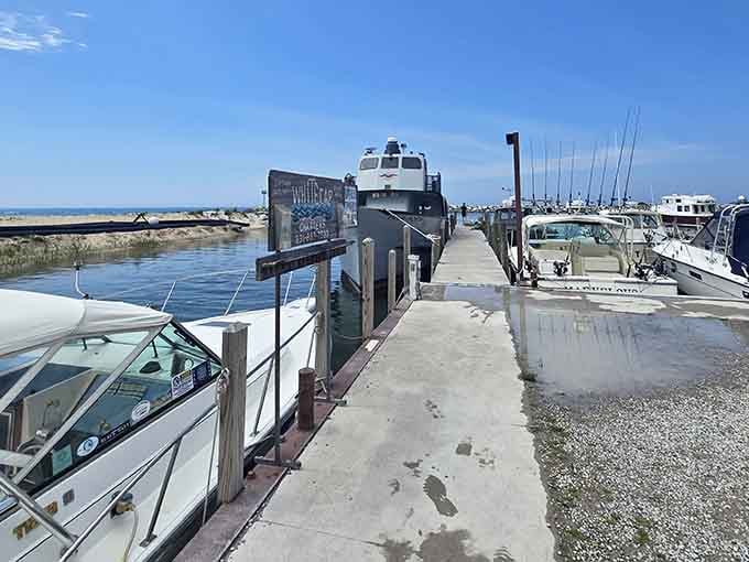 The walkway leads you deeper into Fishtown's heart, where every step feels like traveling further into Michigan's authentic past.