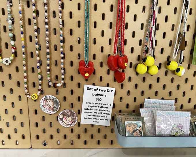 DIY button kits and handmade jewelry prove this place celebrates creativity in every delightful form imaginable.
