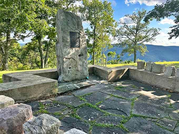The memorial stone honors Pennsylvania's forest fire wardens, unsung heroes who protected these beautiful woods for generations.