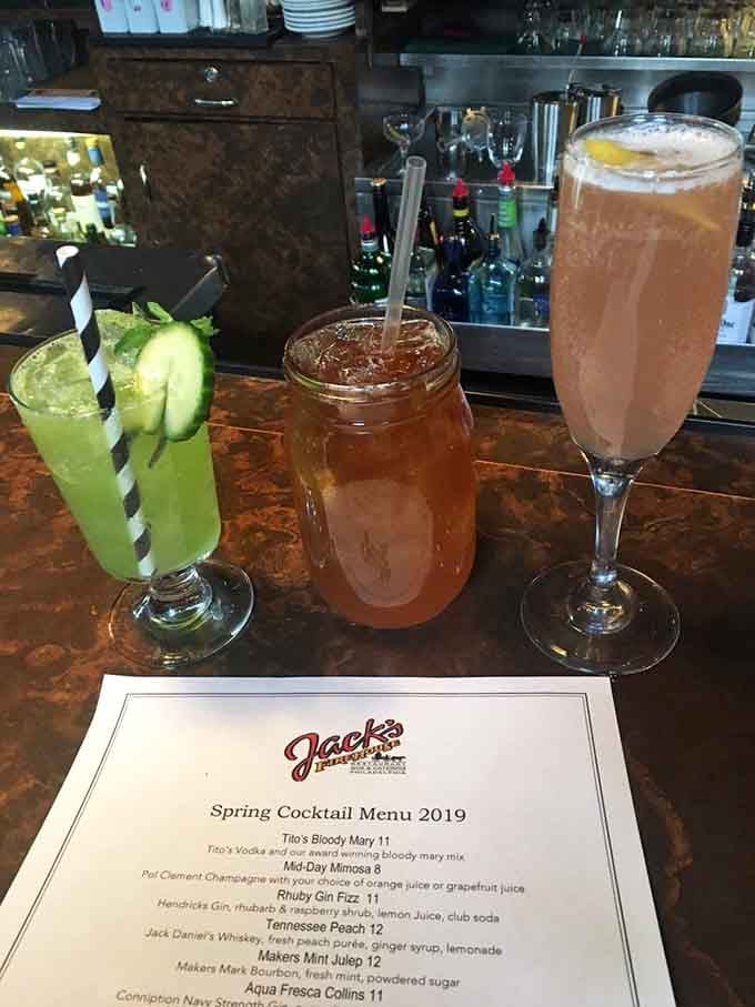 Creative cocktails lined up and ready to complement whatever delicious decision you make from that impressive menu selection.