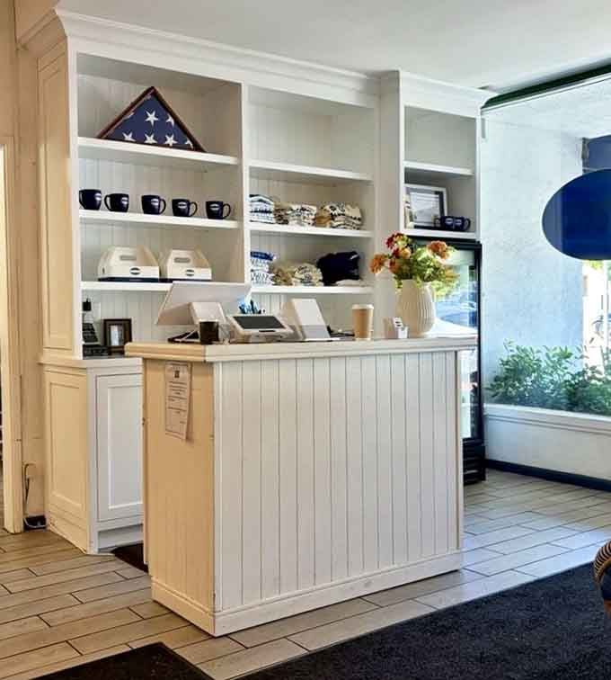 A folded American flag and thoughtful touches at the host station show this place values community and connection.