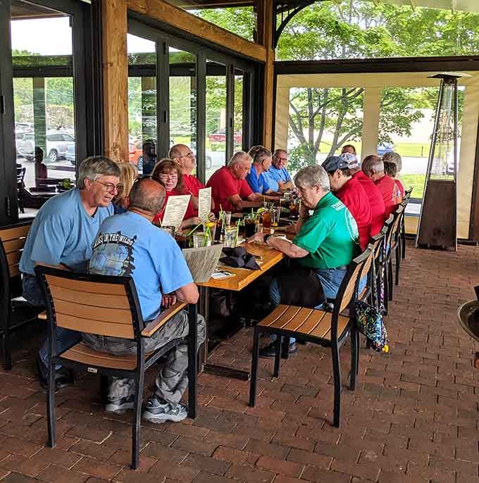 Locals gathering around communal tables because great food tastes even better with good company and conversation.