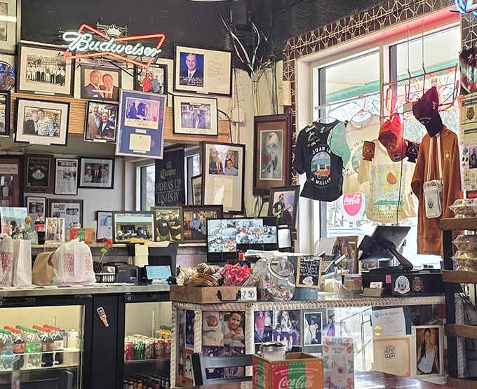 When a restaurant's merch collection looks like a museum of community love, you're somewhere truly special.