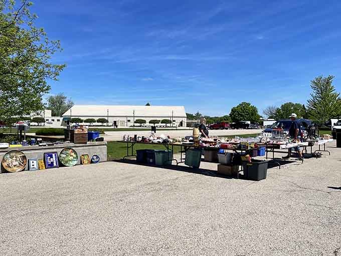 The outdoor market sprawls across the grounds, offering more browsing territory than your feet think they can handle today.