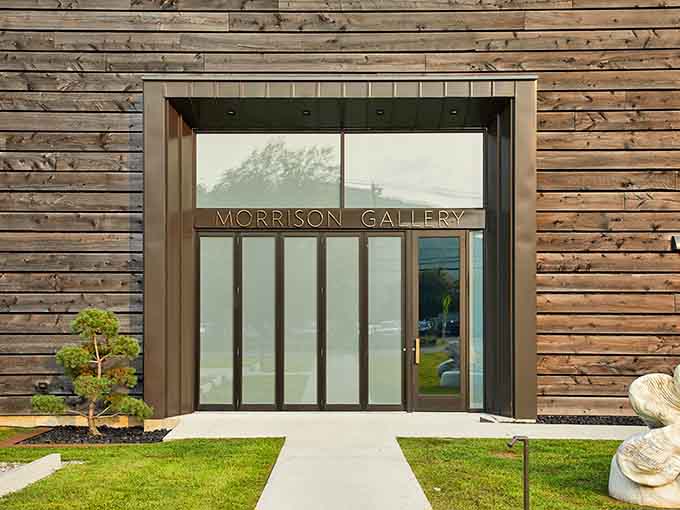 Morrison Gallery's modern wood facade suggests the art inside takes itself seriously while still welcoming curious wanderers through town.