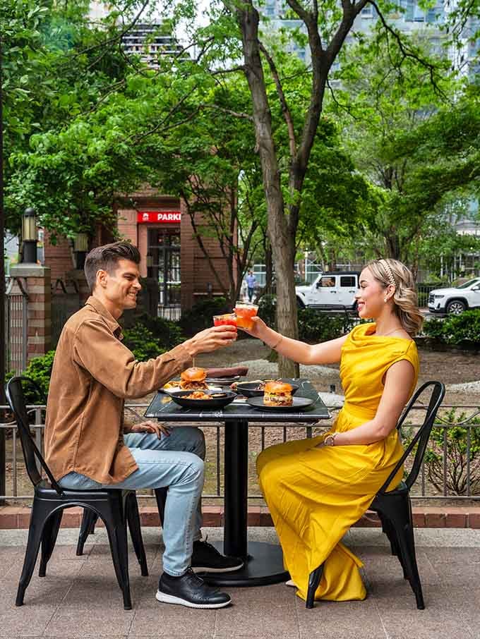 Outdoor seating lets you enjoy your colossal burger while pretending the fresh air makes it somehow healthier overall.
