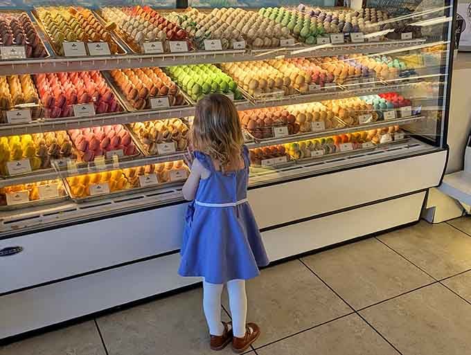 Even the youngest customers recognize quality when they see it, mesmerized by the macaron rainbow before them.