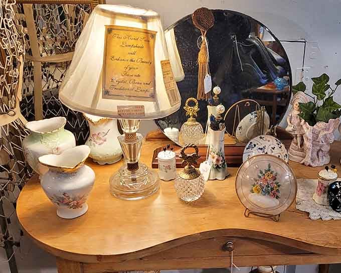 Decorative pieces clustered together create vignettes that interior designers would pay good money to replicate at home.