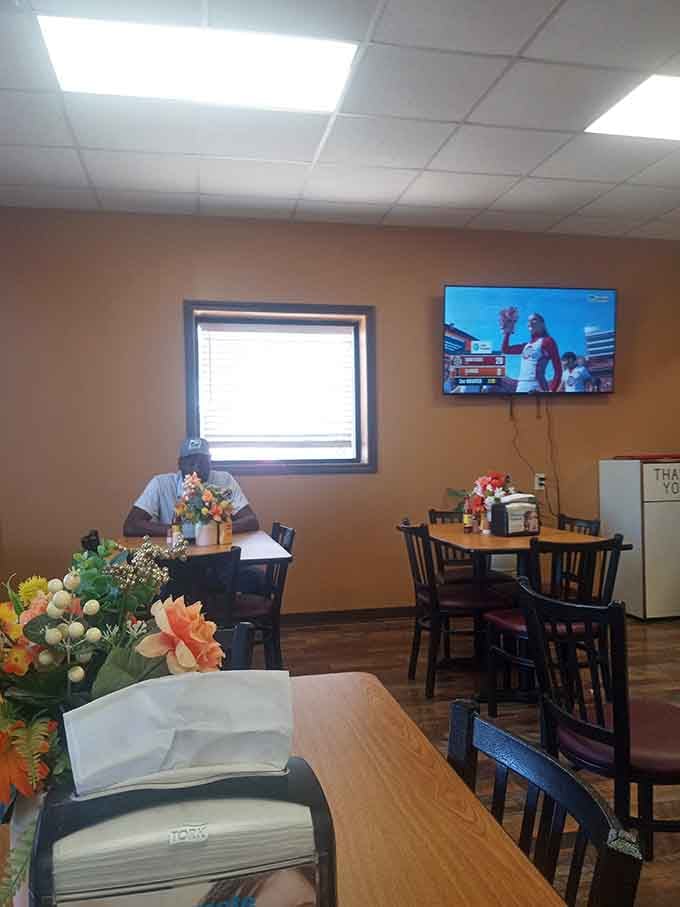 Simple tables, comfortable chairs, and enough space to enjoy your meal without bumping elbows with strangers constantly.