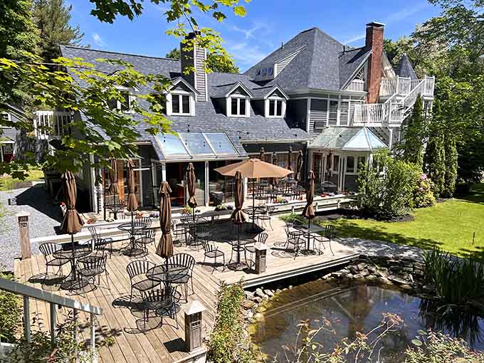 The Cornell Inn's deck and pond create the kind of setting where relaxation isn't optional.