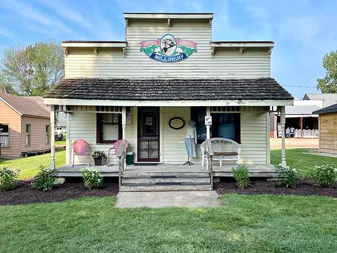 The millinery shop showcases bonnets and period fashion that made prairie life slightly more stylish than Little House reruns suggested.