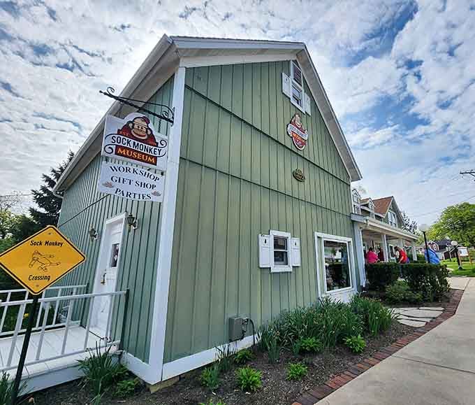 That green barn houses treasures and workshops, standing proud like it's been waiting for you to discover it.
