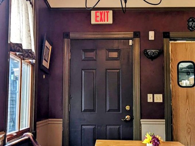 That purple door leads somewhere important, probably the kitchen where all the breakfast magic actually happens.