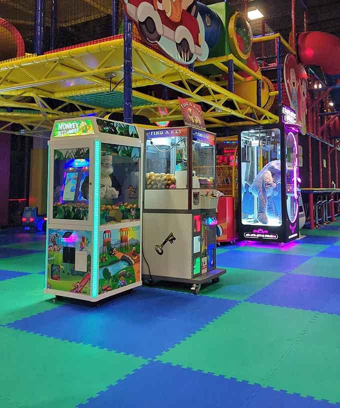 Claw machines offer that eternal hope of snagging the perfect prize, teaching kids about probability and persistence simultaneously.